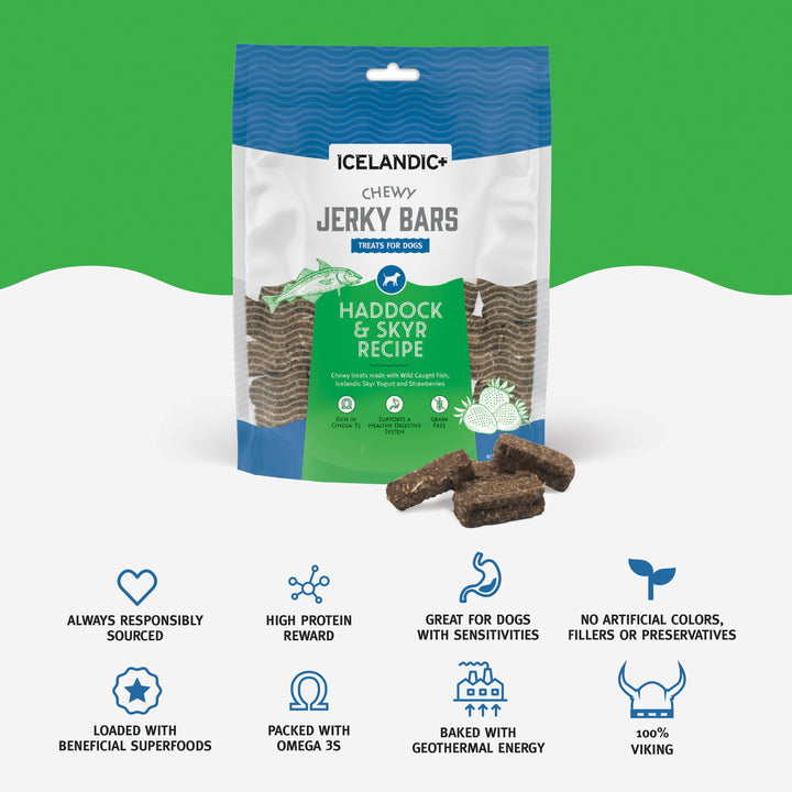 Icelandic+™ Chewy Jerky Bars Haddock & Skyr Jerky Recipe Dog Treat ...